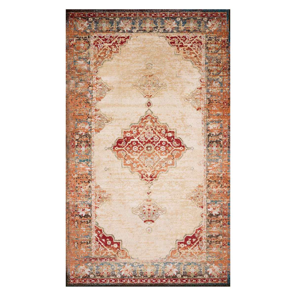(D474) Alisa Medallion Ivory Sunset Area Rug, 5x7