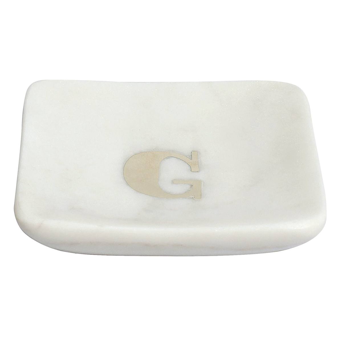 White Marbled Monogram Trinket Tray, G