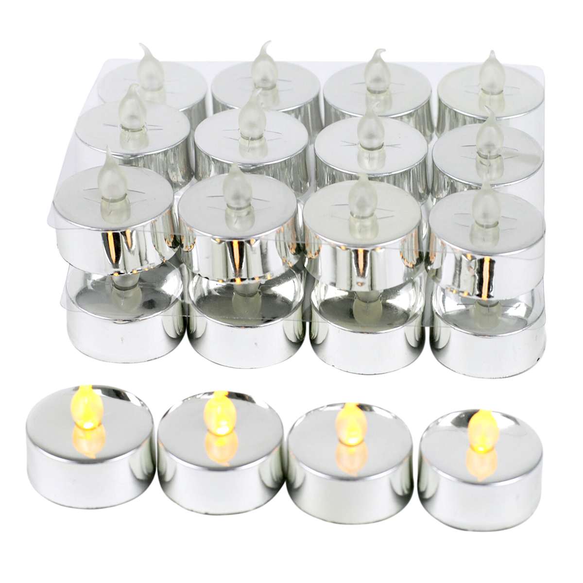 24-Pack White & Silver LED Tealight Candles with 6 Hour Timer