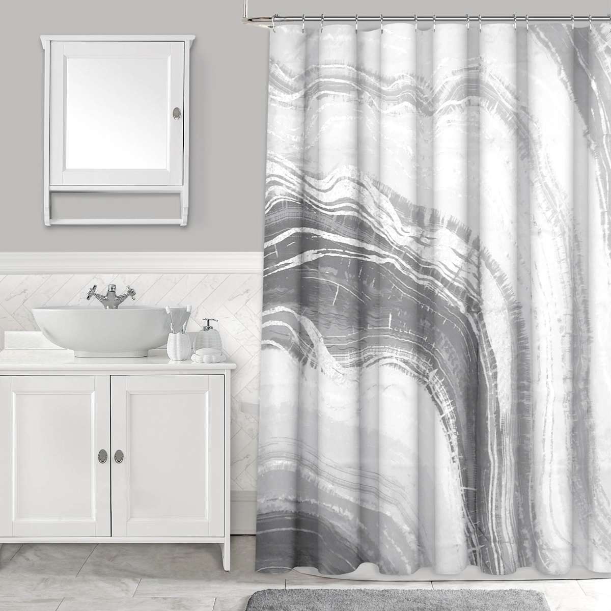 at Home Gray Marbled Print Metallic Shower 72 Grey Curtain