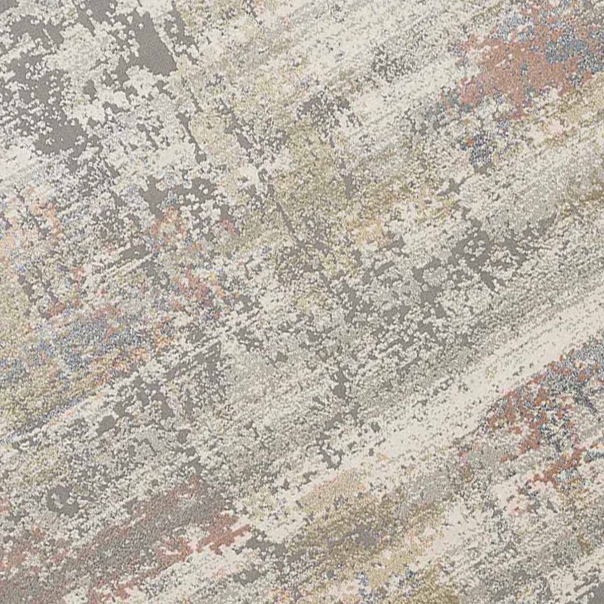 (B606) Villa Abstract Distressed Ivory & Grey Area Rug, 8x10