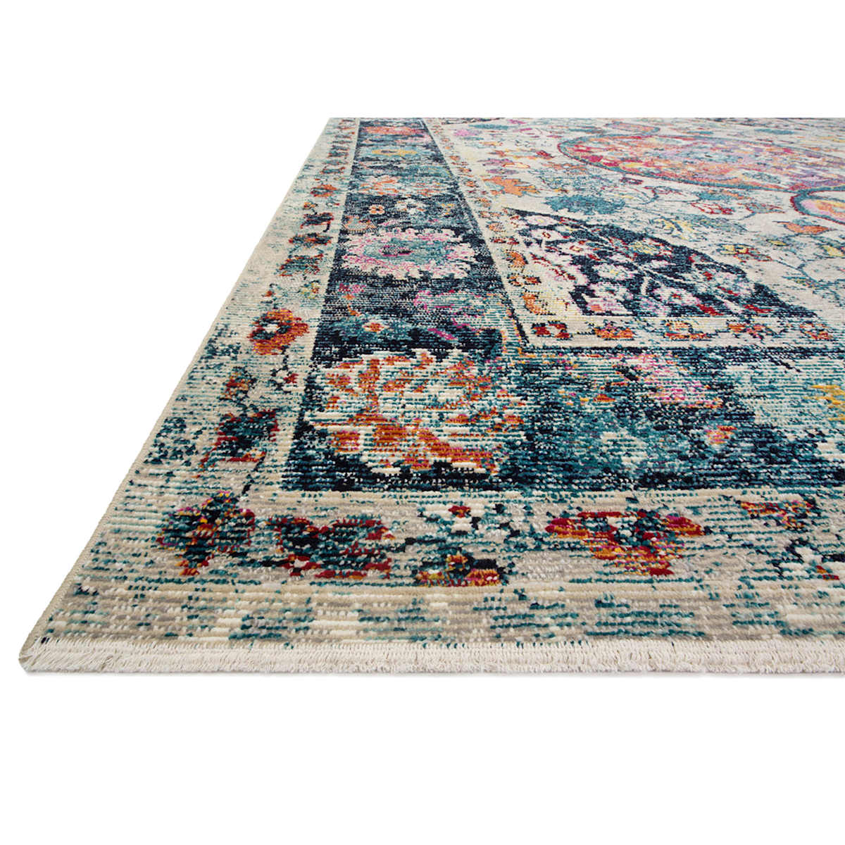 (B518) Luna Medallion Multicolor Fringe Area Rug, 7x9