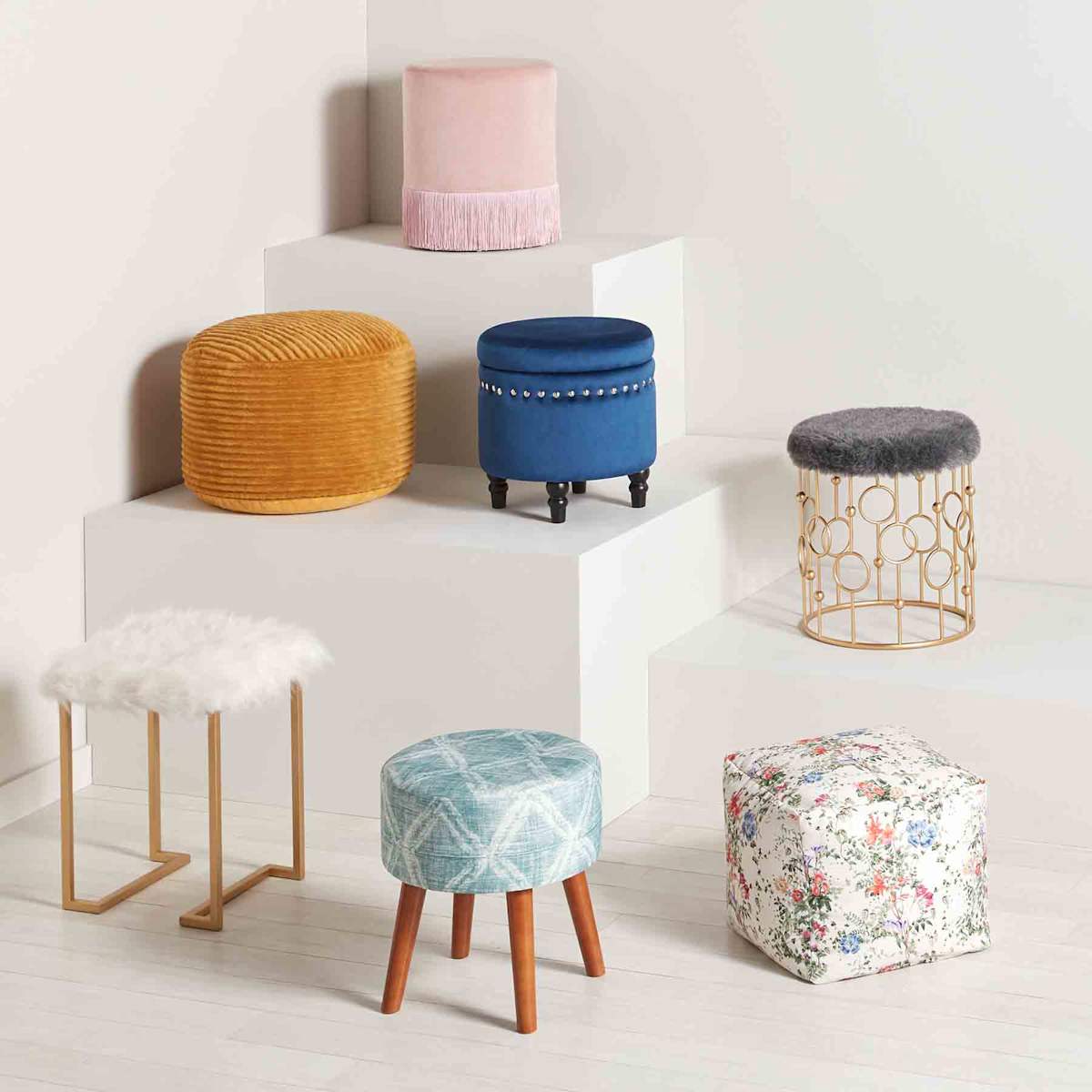 Mustard Plush Pouf | At Home