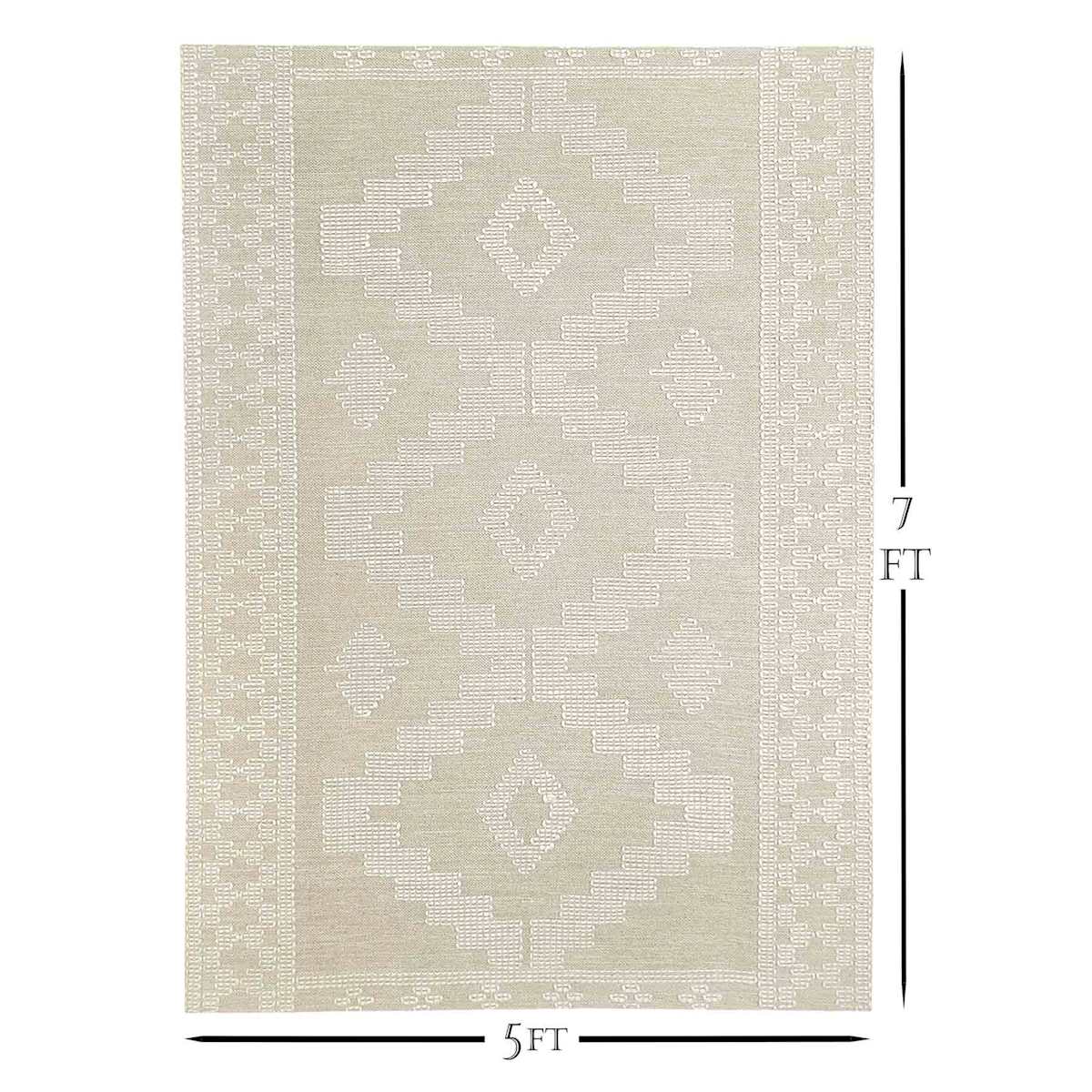 (B669) Found & Fable Goa Ivory Tribal Handmade Area Rug, 5x7