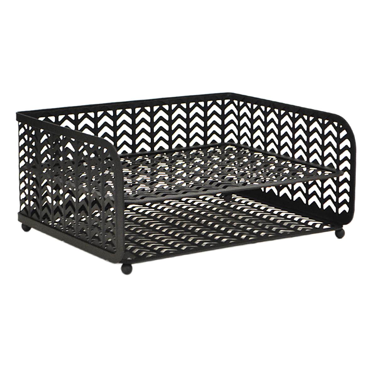 2-Tier Matte Black Chevron Punched Metal File Organizer