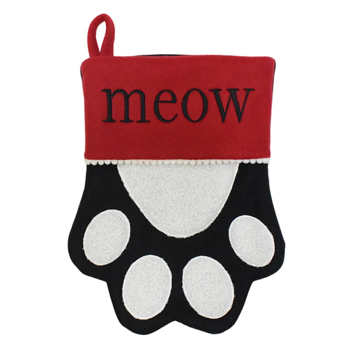 Red Meow Paw Shaped Stocking 11.5in | Pet Holiday Stocking | At Home
