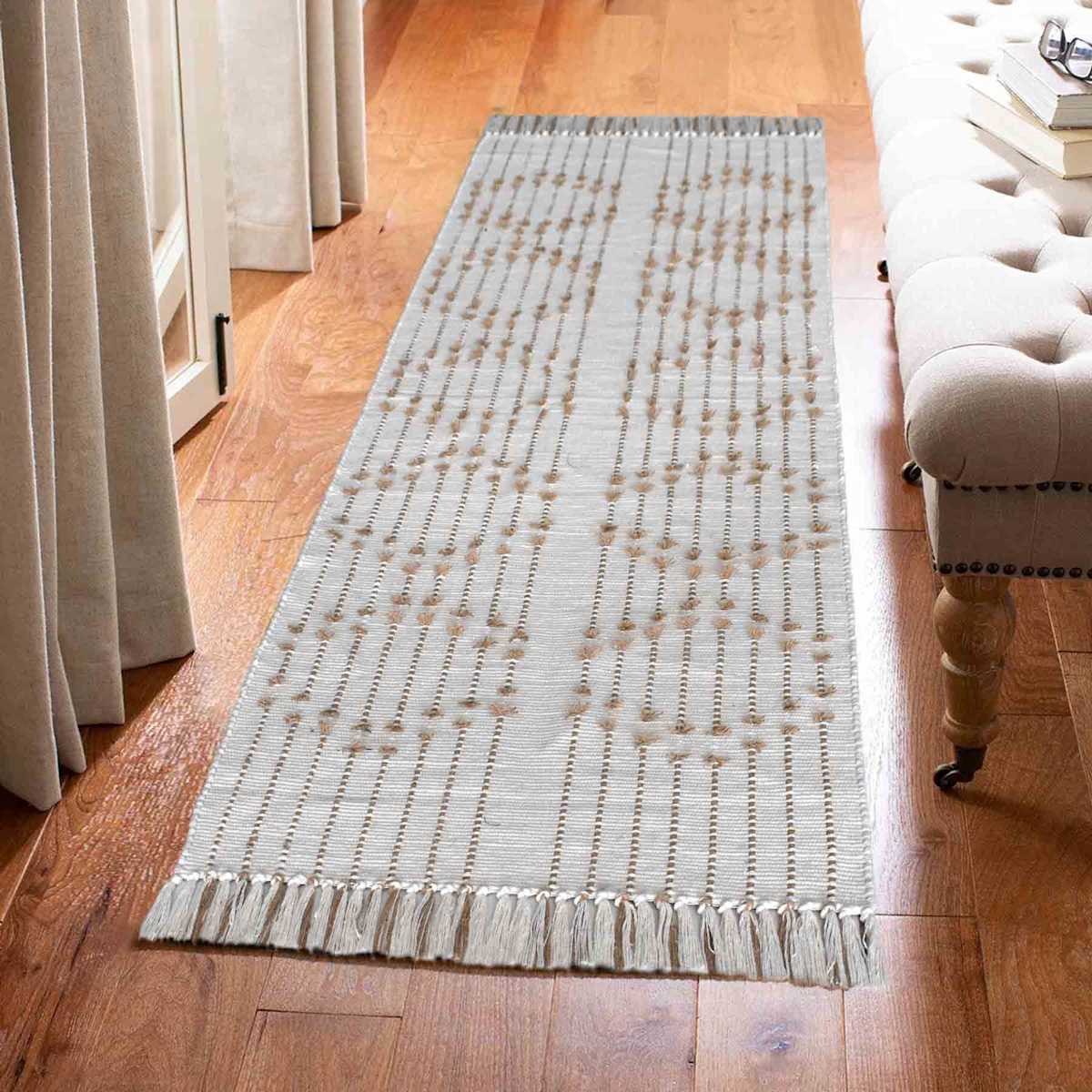 Honeybloom Flatweave Ivory & Beige Fringe Runner 2x7 | At Home