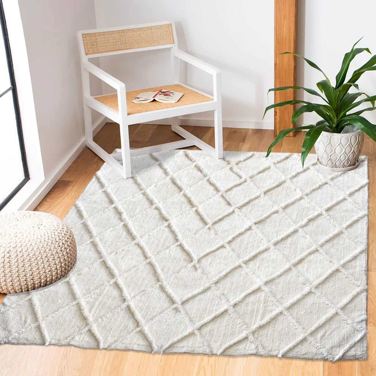 Ivory Diamond Tufted Shag Area Rug 5x7 | At Home
