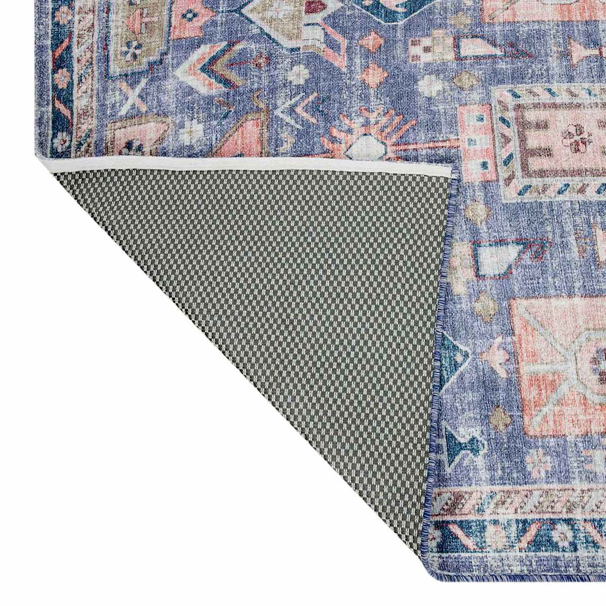 (B828) Blue Floral Medallion Washable Area Rug, 5x7