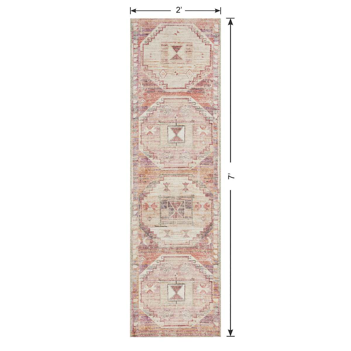 Red and Pink Tribal Patterned Washable Runner, 2x7 | At Home