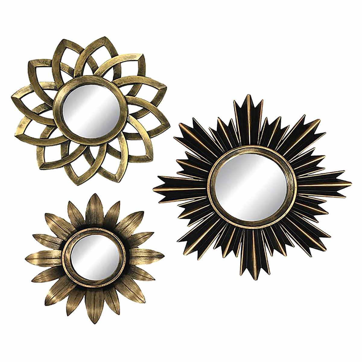 3-Piece Gold Accent Wall Mirror Set, 14"