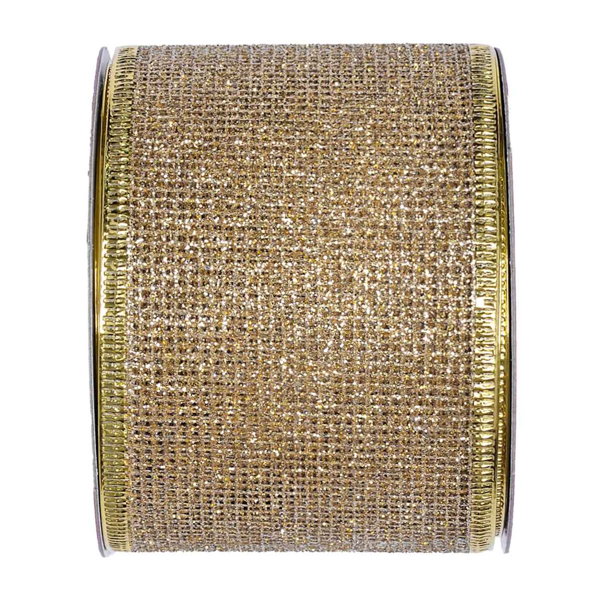 Gold Glittered Net Ribbon 2.5in x 8yd | Holiday Decor | At Home
