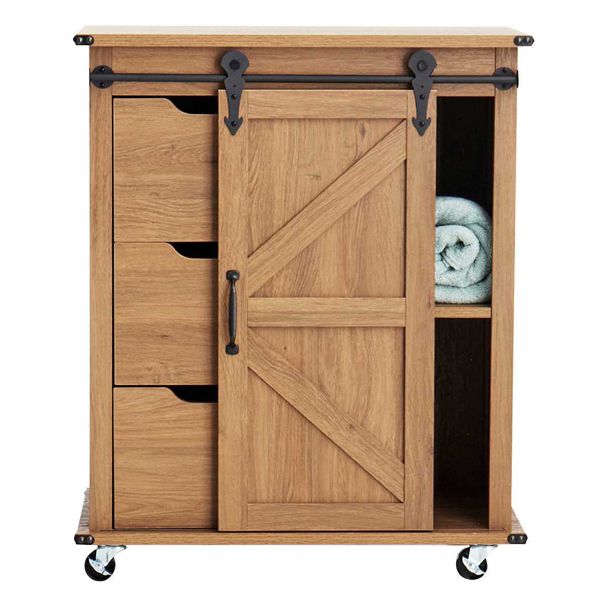 Honeybloom Jacob 3 Drawer Sliding Barn Door Cabinet Brown Sold by at Home