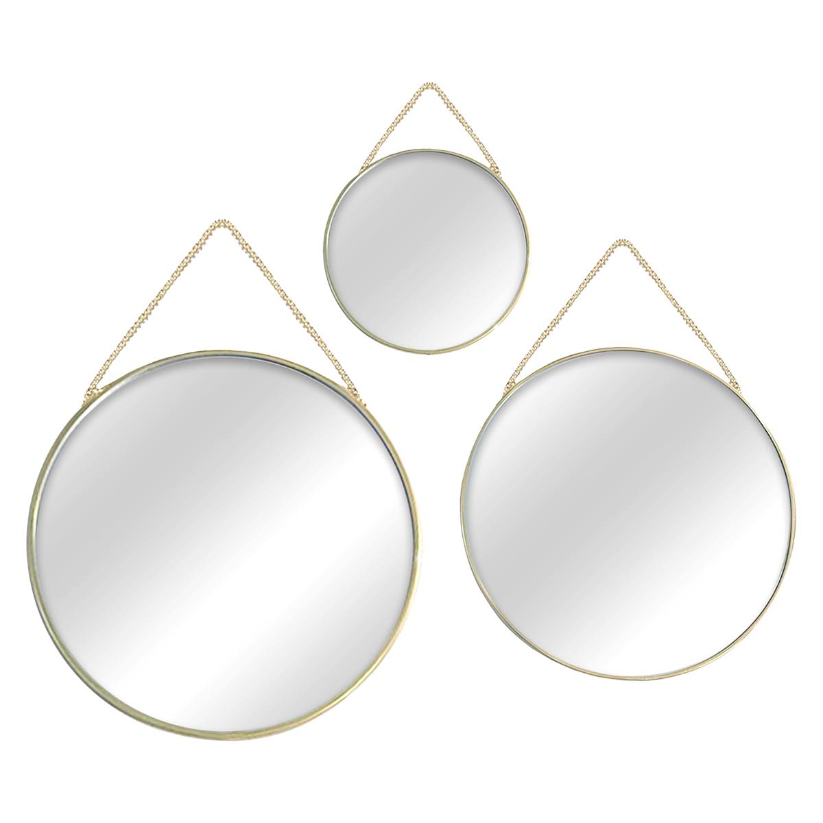 3-Piece Round Mirror Set with Chain Wall Hanger