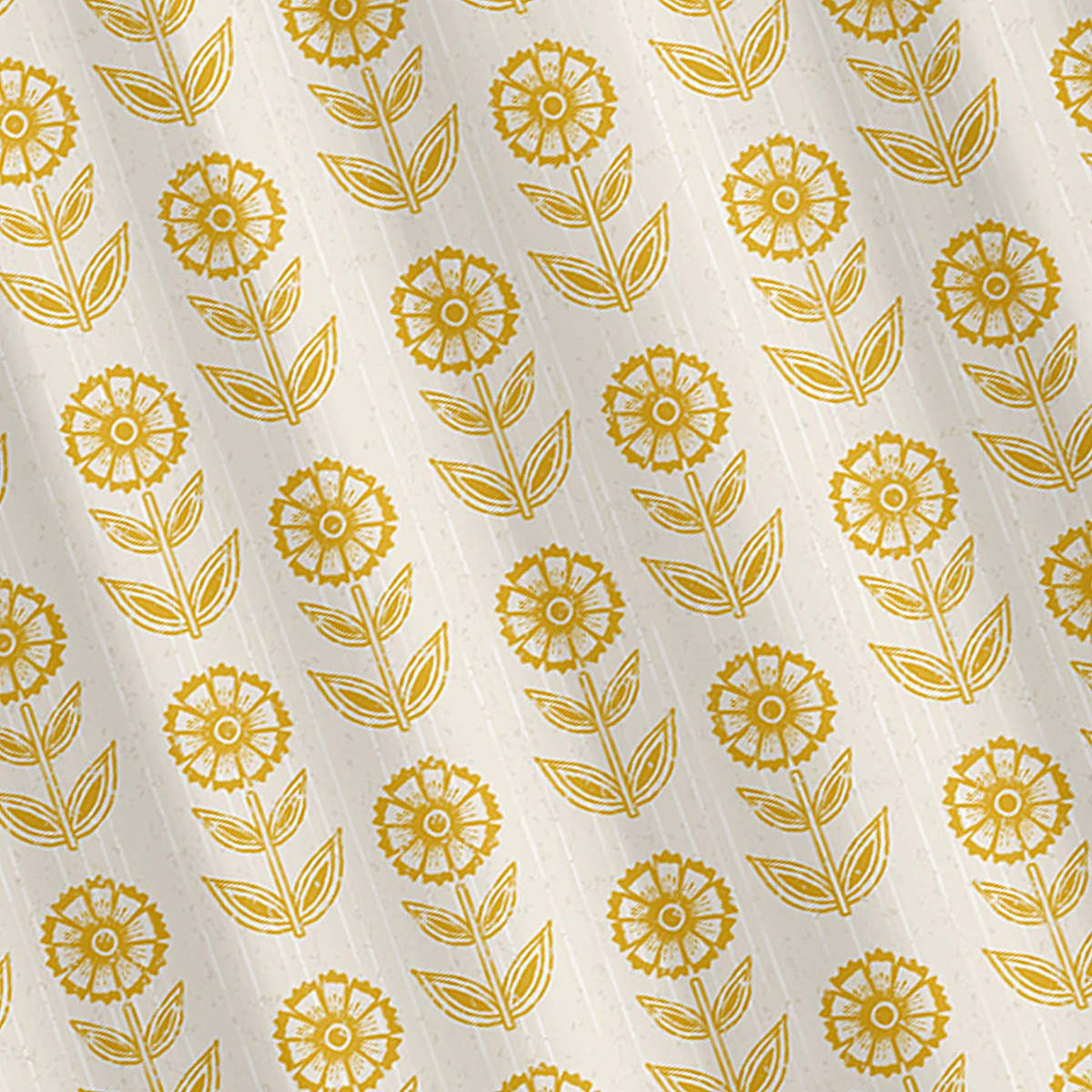 Honeybloom Yellow Flower Stamp Printed Shower Curtain, 72"