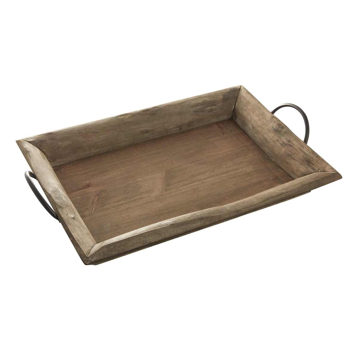 Rustic Wooden Tray with Metal Handles, 24x13