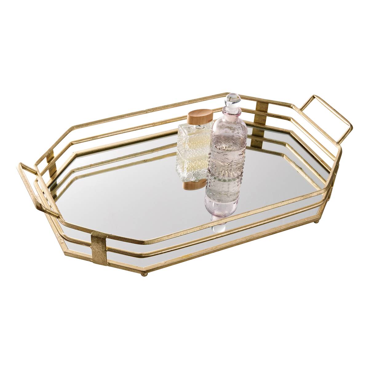 Gold Glass Tray with Mirror Top 23x13in Home Decor At Home