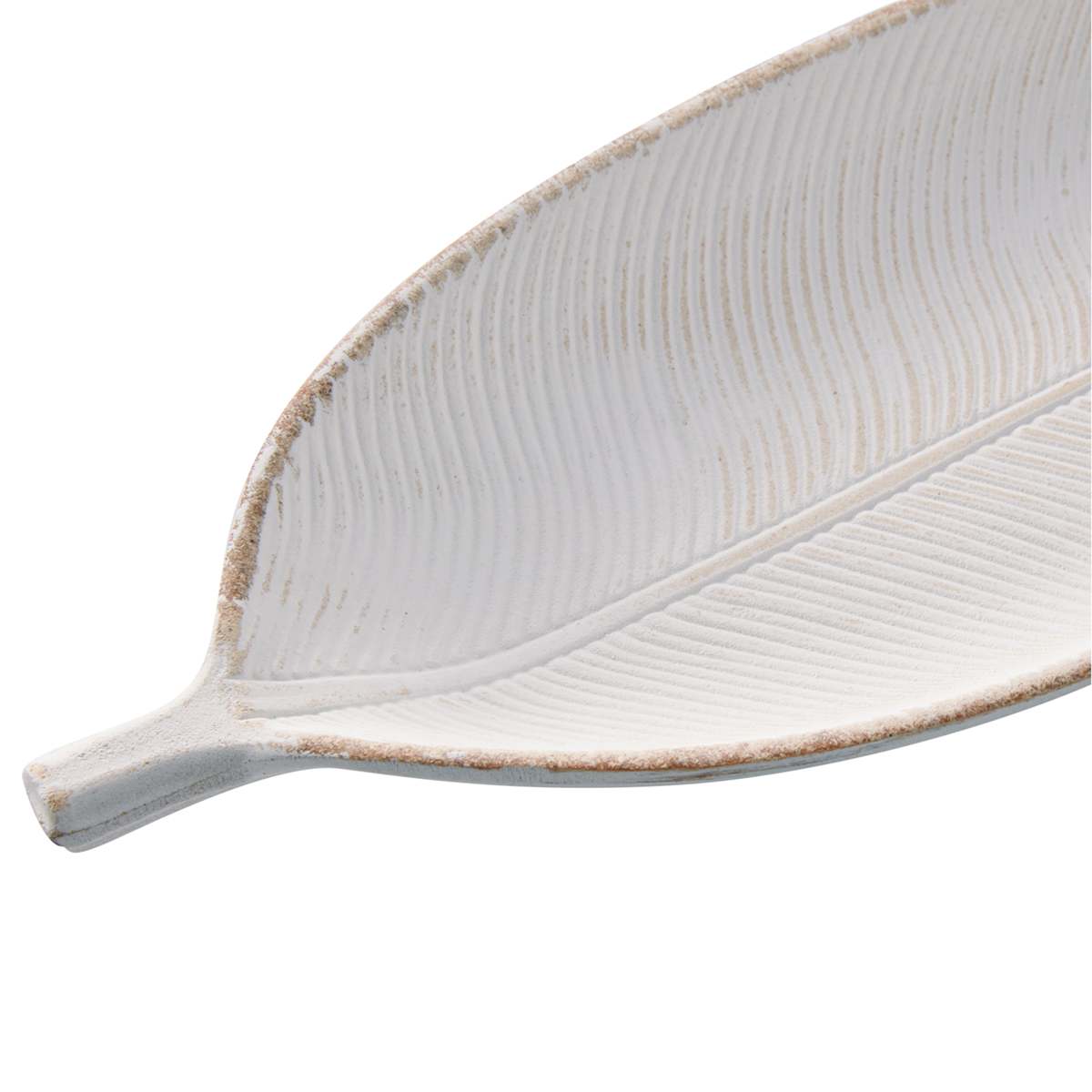 White Leaf Wooden Decorative Tray, 16"