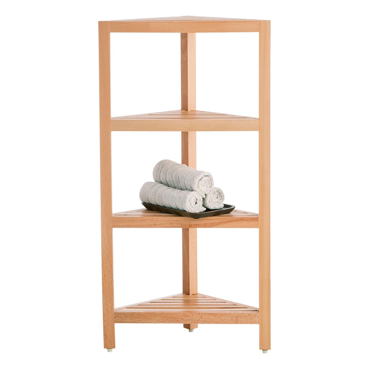 4-Tier Natural Wood Corner Shelf Stand