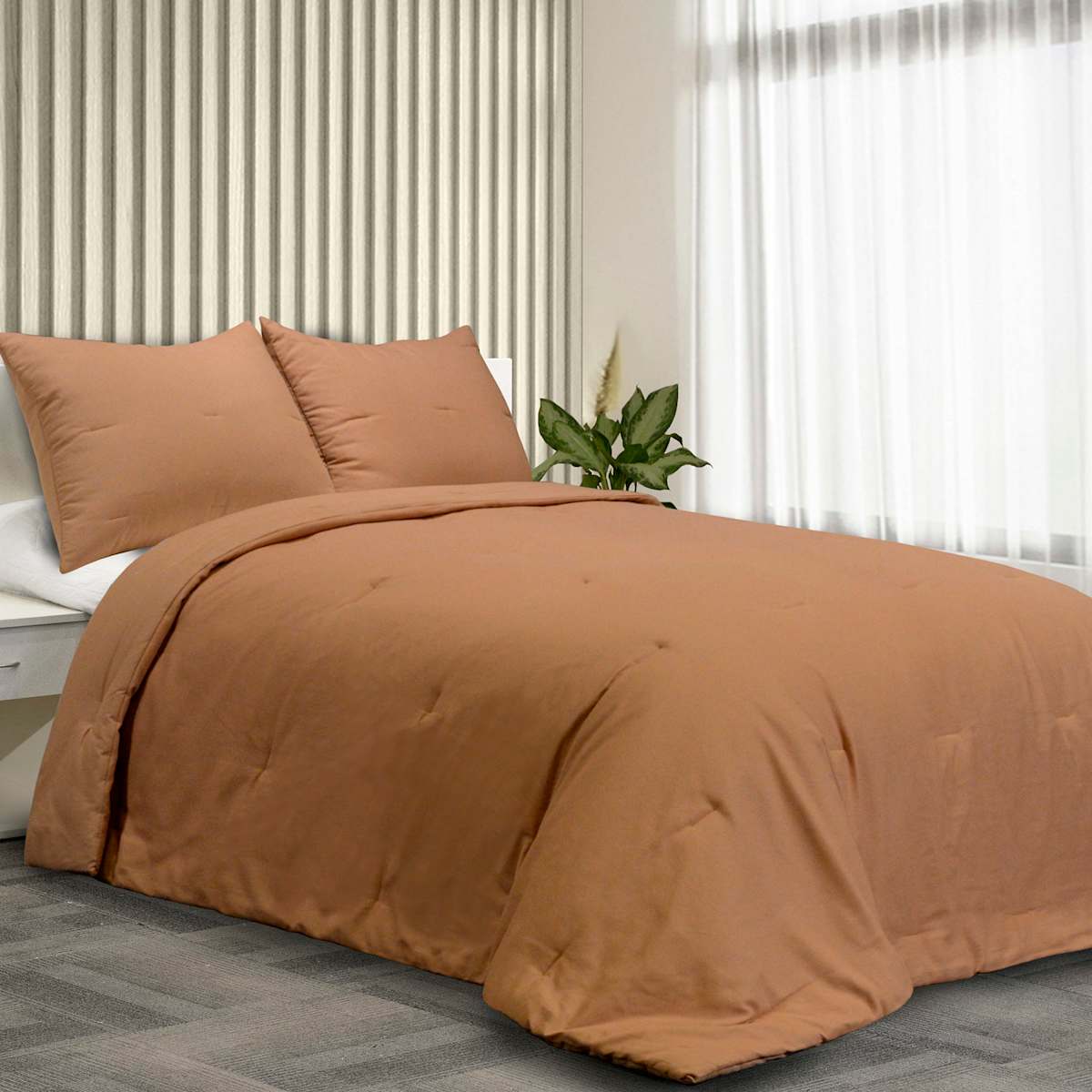 Crosby St 3-Piece Brown Cotton Textured Comforter Set, Full/Queen