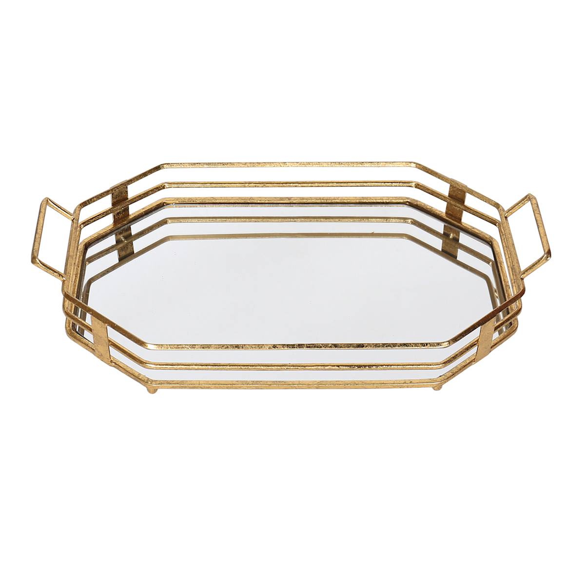 Gold Glass Tray with Mirror Top 23x13in | Home Decor | At Home