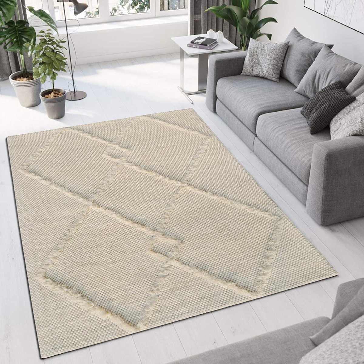 Found Fable Ivory Diamond Patterned Wool Area Rug 8x10 At Home