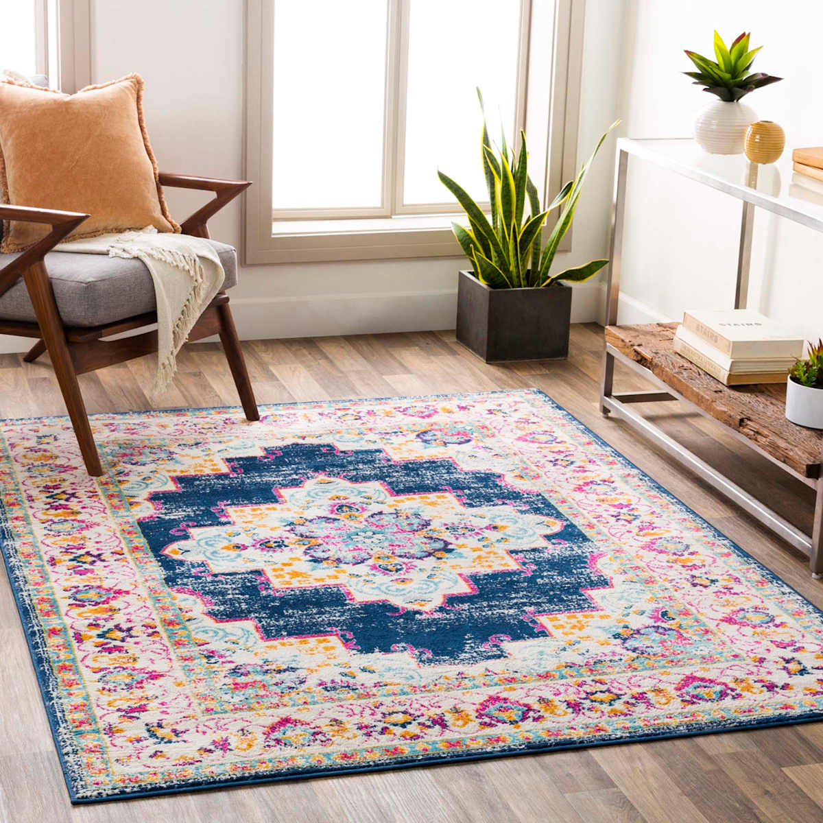 Floransa Blue and Pink Medallion Rug 8x10 | At Home