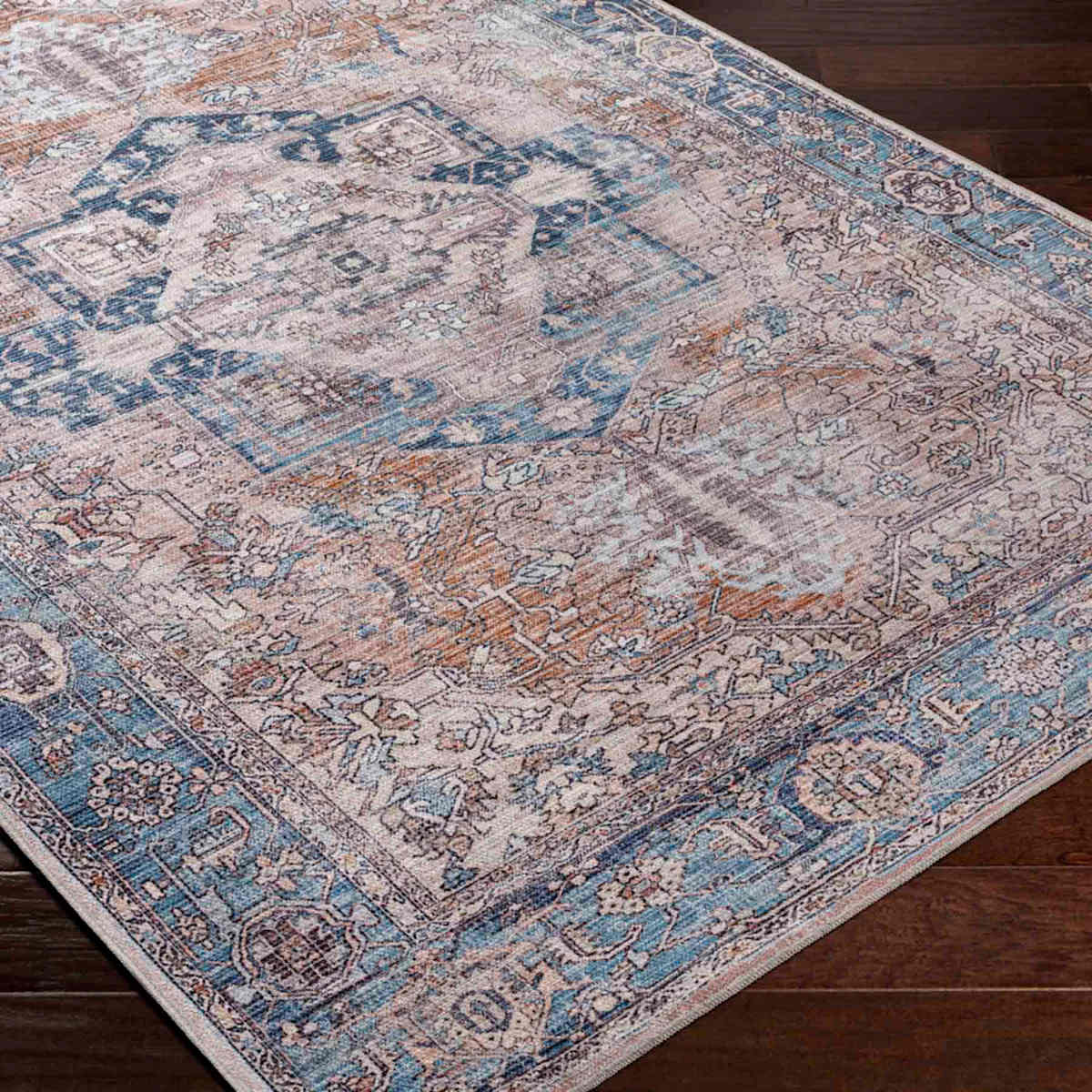 (B882) Colin Blue Medallion Washable Area Rug, 5x7