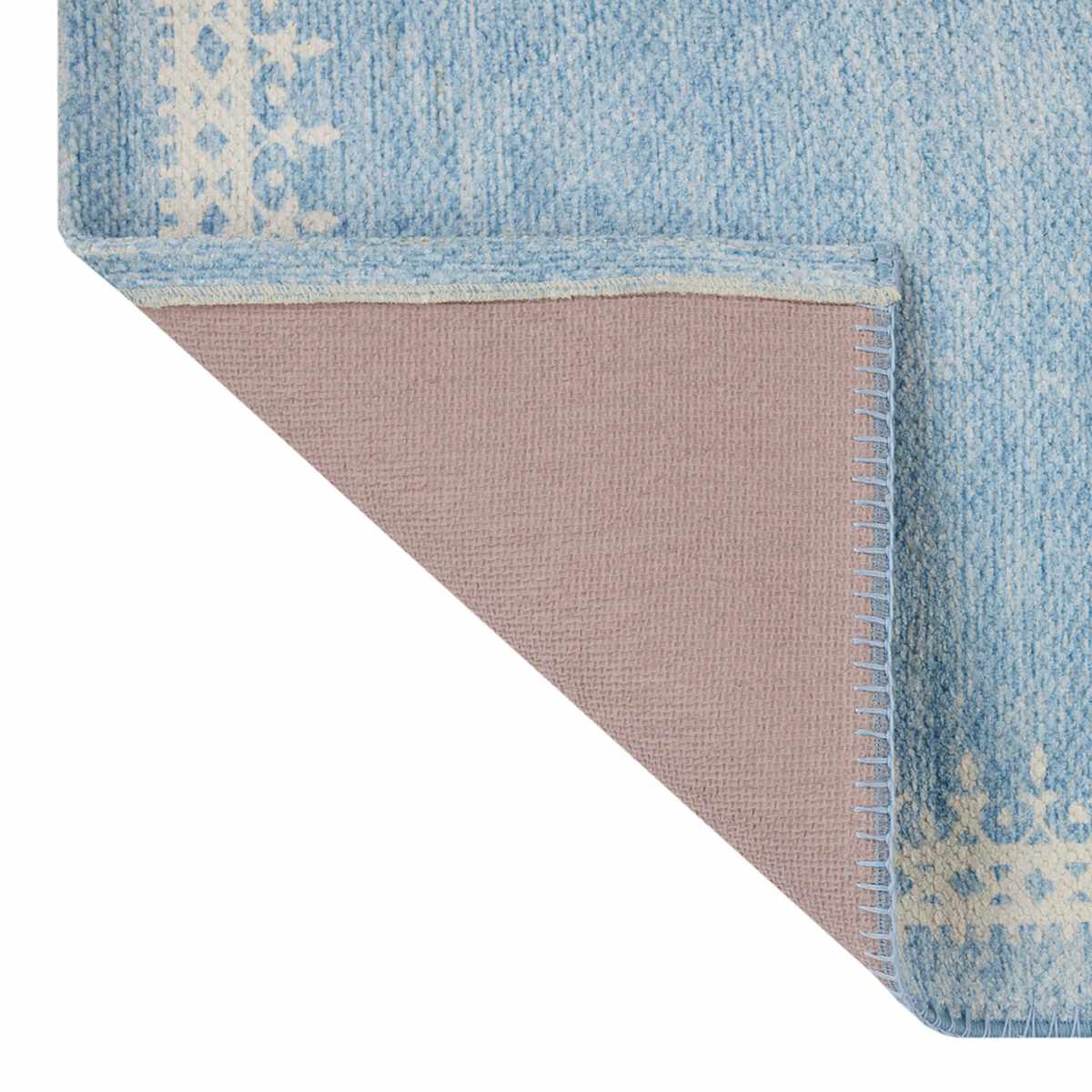 Bistro Light Blue Washable Kitchen Runner with Gelback 2x5 | At Home