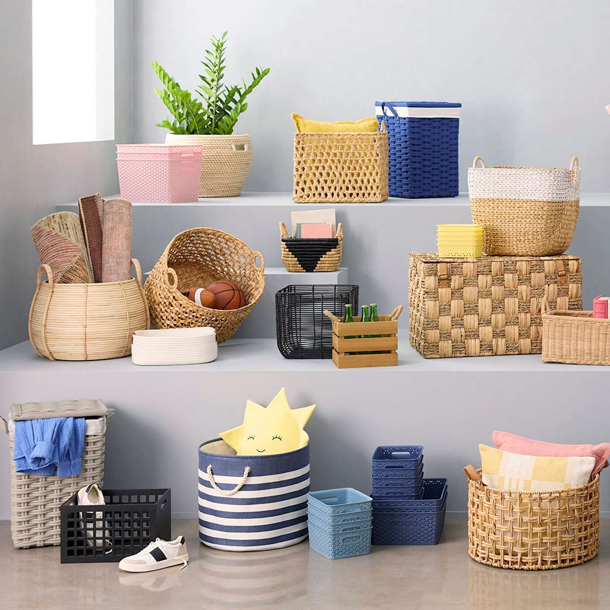 Found & Fable Black Square Rattan Storage Basket, Small