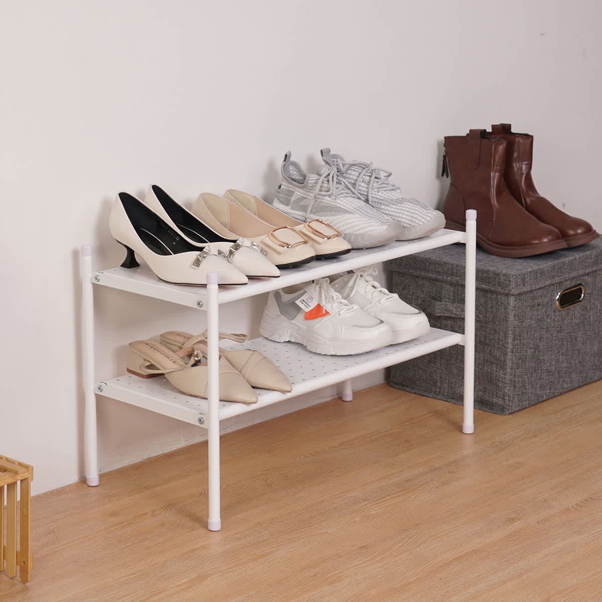 2-Shelf Punch Metal Shoe Rack White | At Home