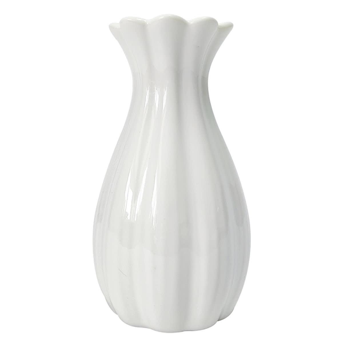White Fluted Ceramic Bud Vase, 5"