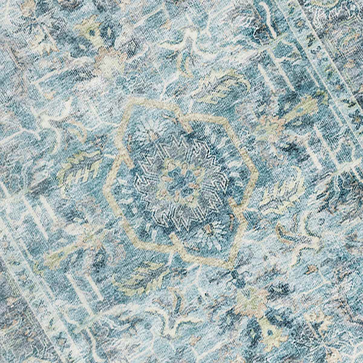 Emerald Aqua Medallion Printed Chenille Washable A | At Home