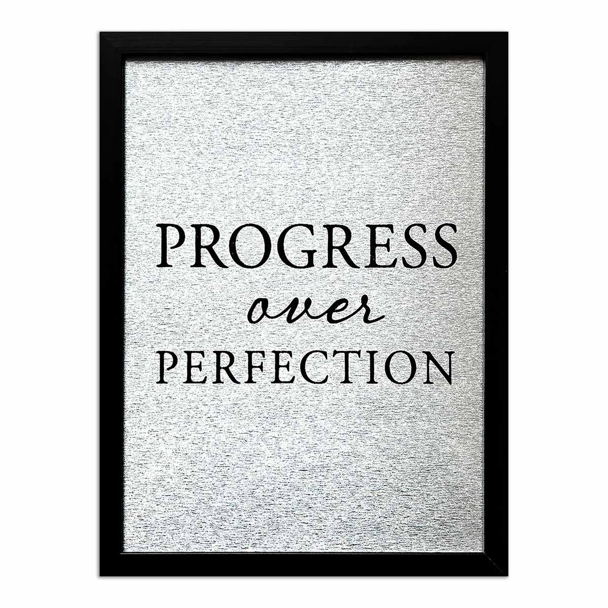 Glass Framed Foiled Progress Over Perfection Print Wall Sign, 12x16