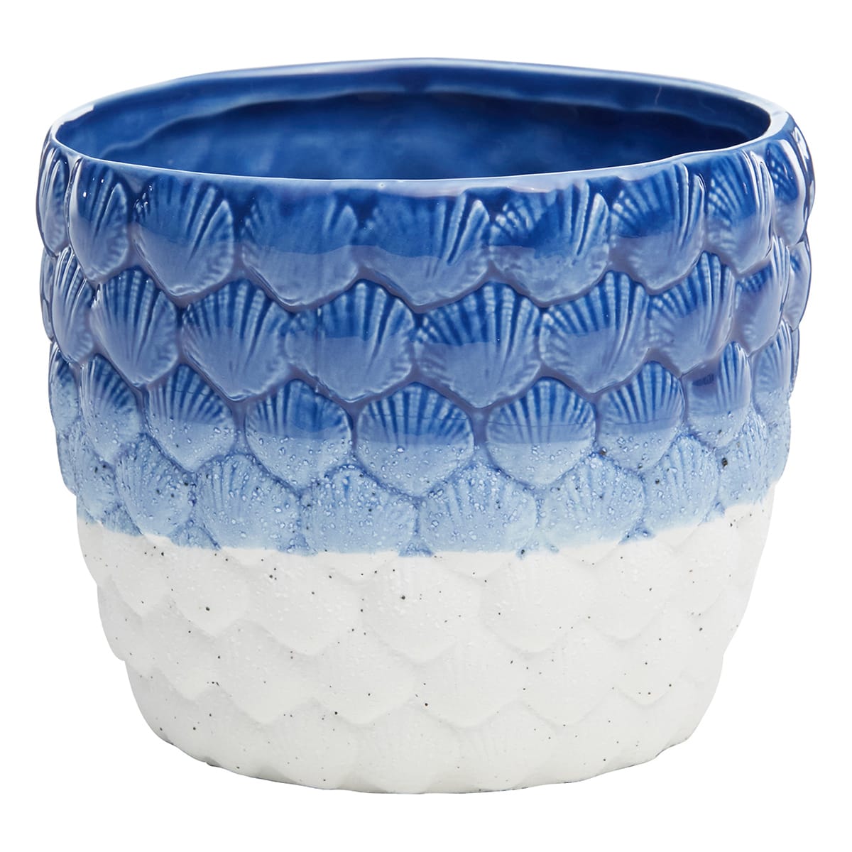 Ty Pennington Indoor Blue & White Ceramic Shell Pot, Medium | At Home