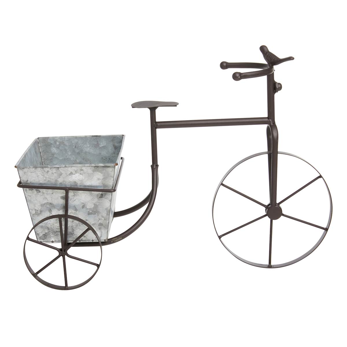 Decorative Brown Metal Bicycle with Galvanized Outdoor Planter | At Home