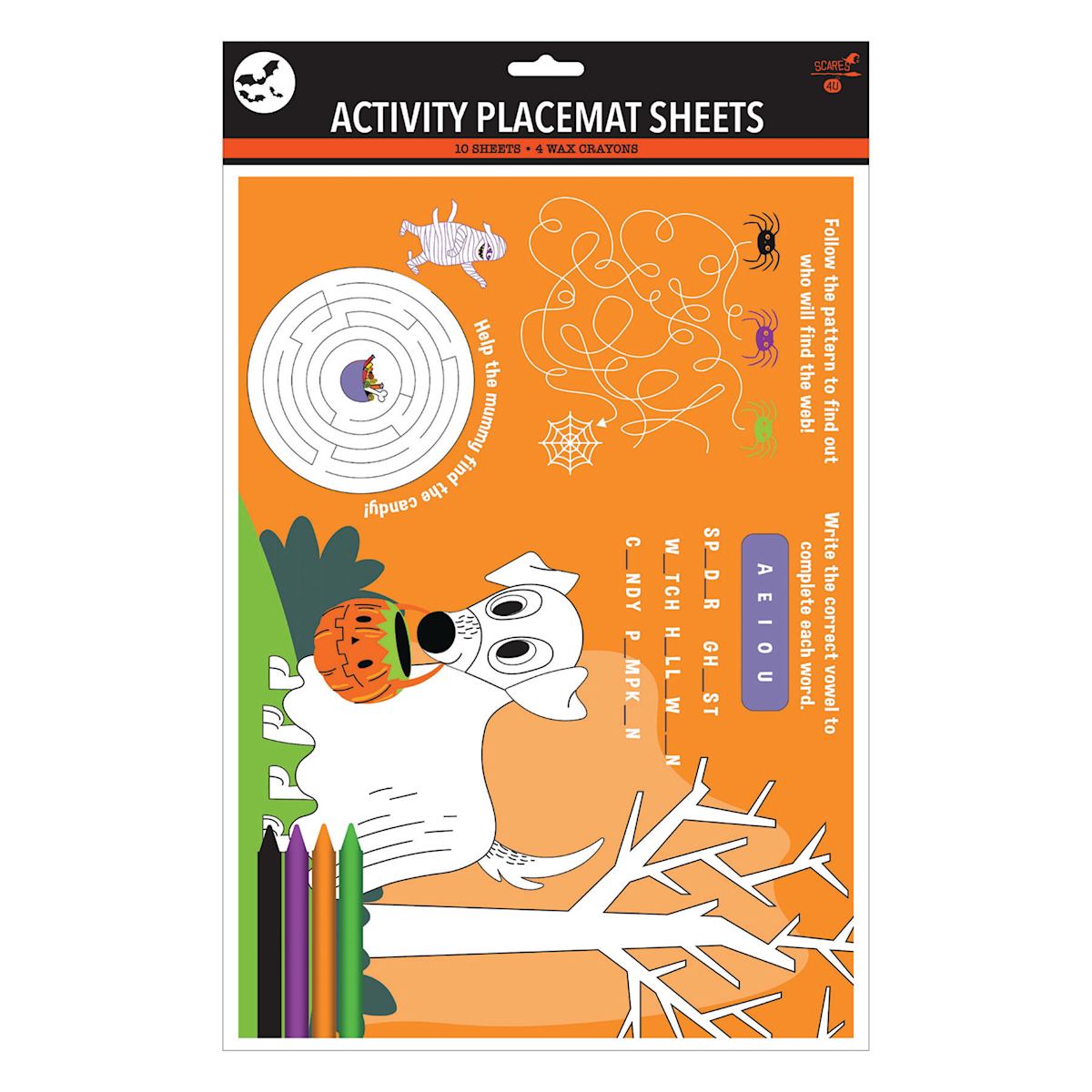 Halloween 10ct Activity Placemats with 4 Crayons | At Home