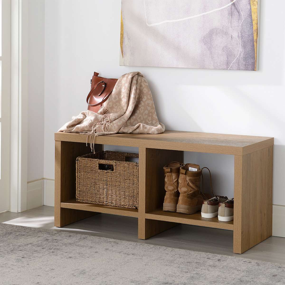 Hazel Cube Storage Bench Rustic Natural Finish