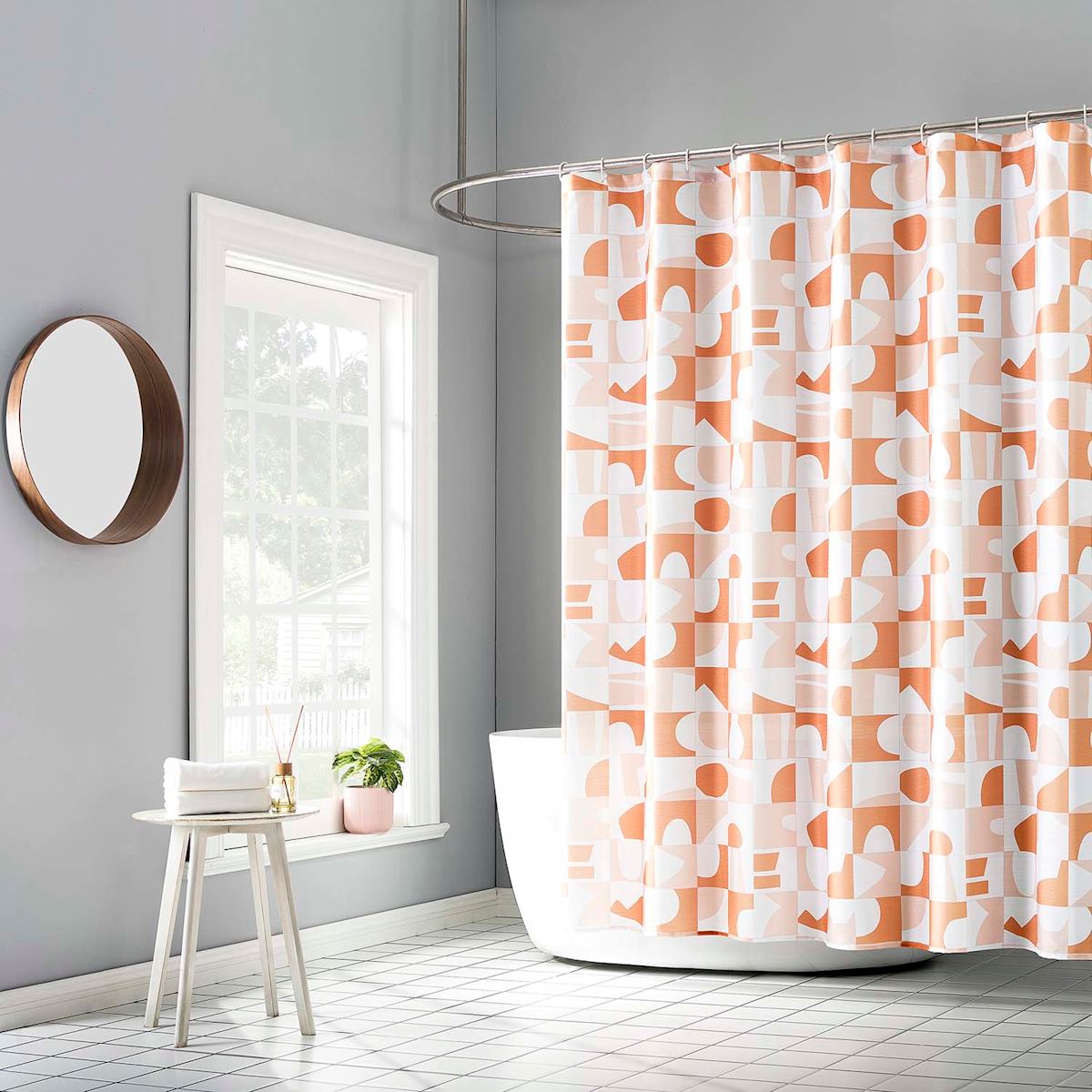 13 Piece Mazi Terracotta Geometric Shower Curtain Set 70x72