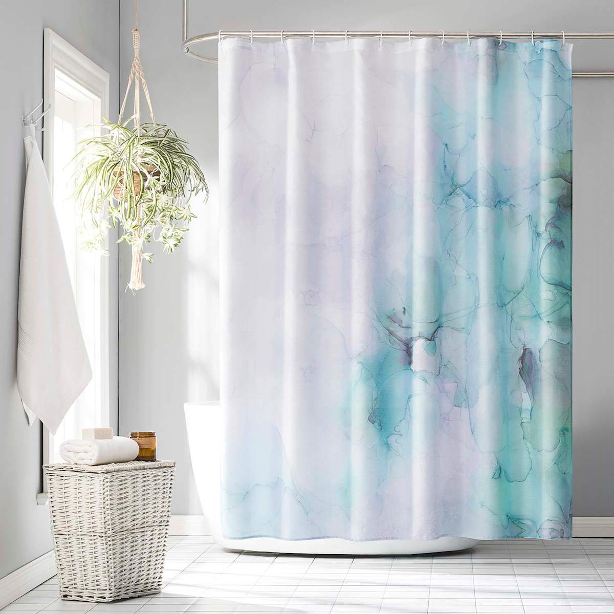 13 Piece Olana Turquoise Watercolor Shower Curtain Set 70x72