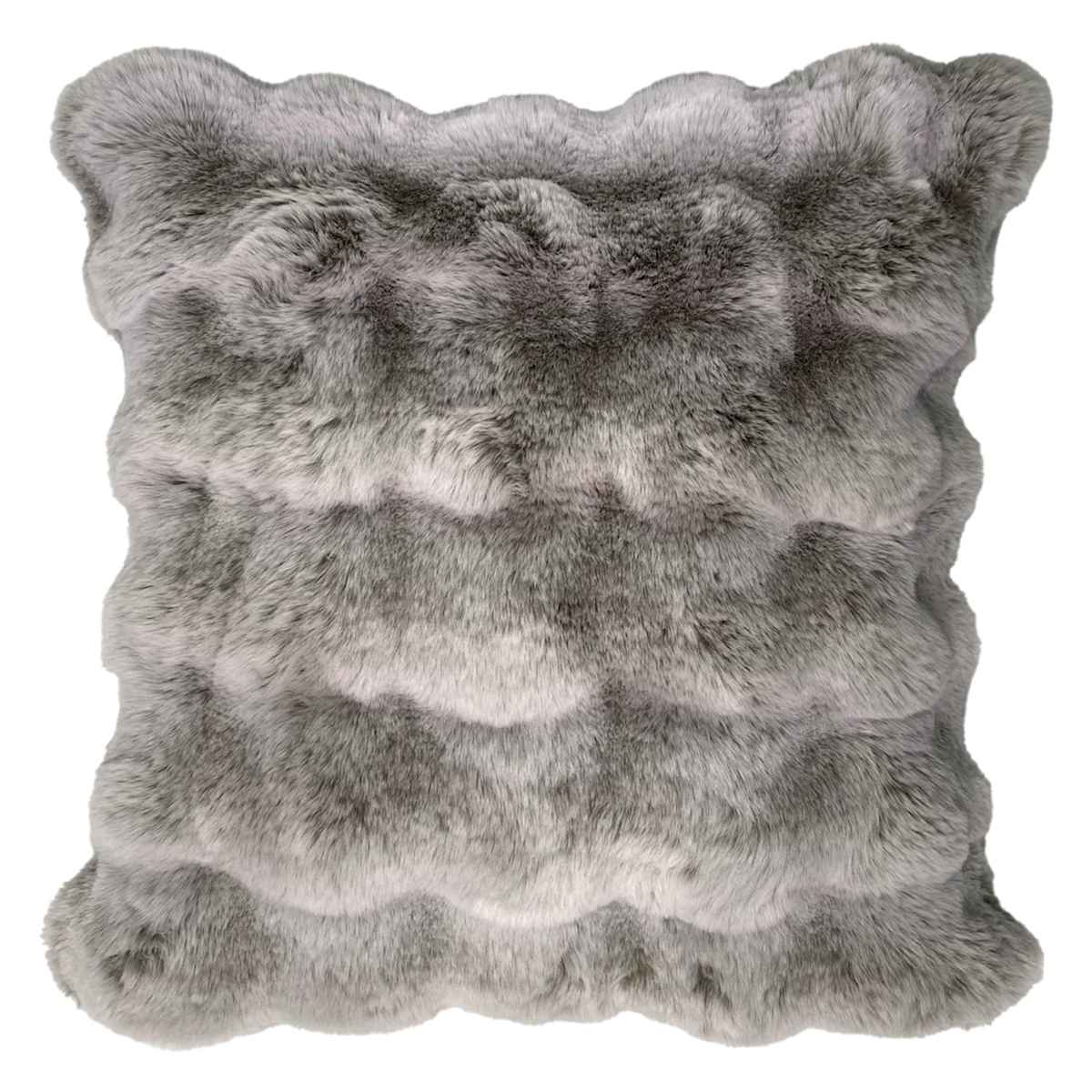 Greige Luxury Pom-Pom Faux Fur Throw Pillow, 18"