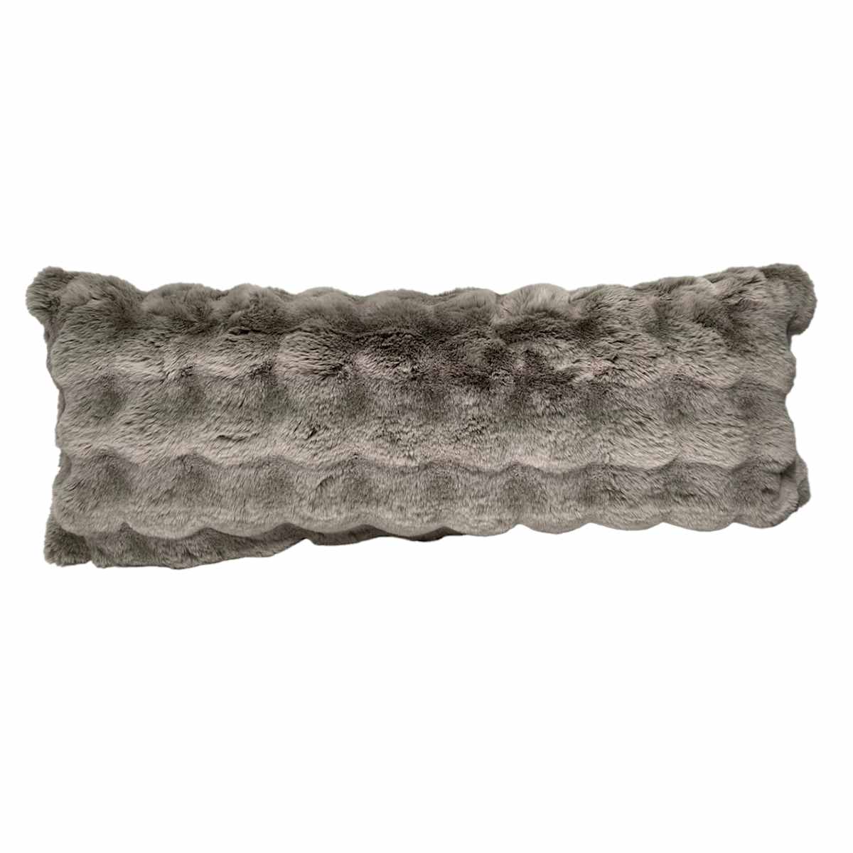 Greige Luxury Pom-Pom Faux Fur Throw Pillow, 14x36