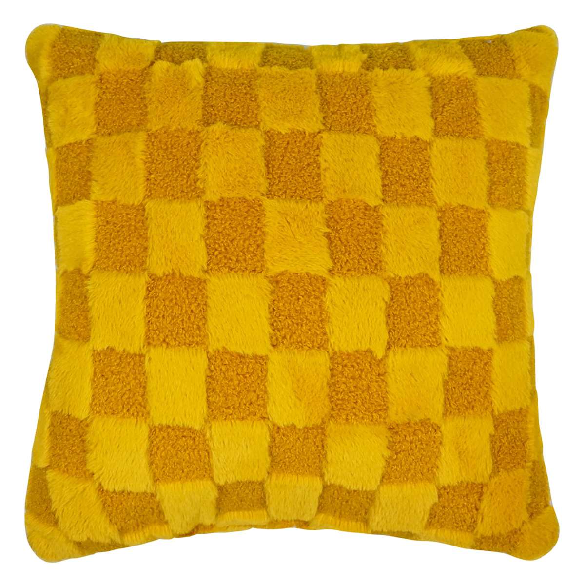 Yellow Check Plush Throw Pillow, 18"