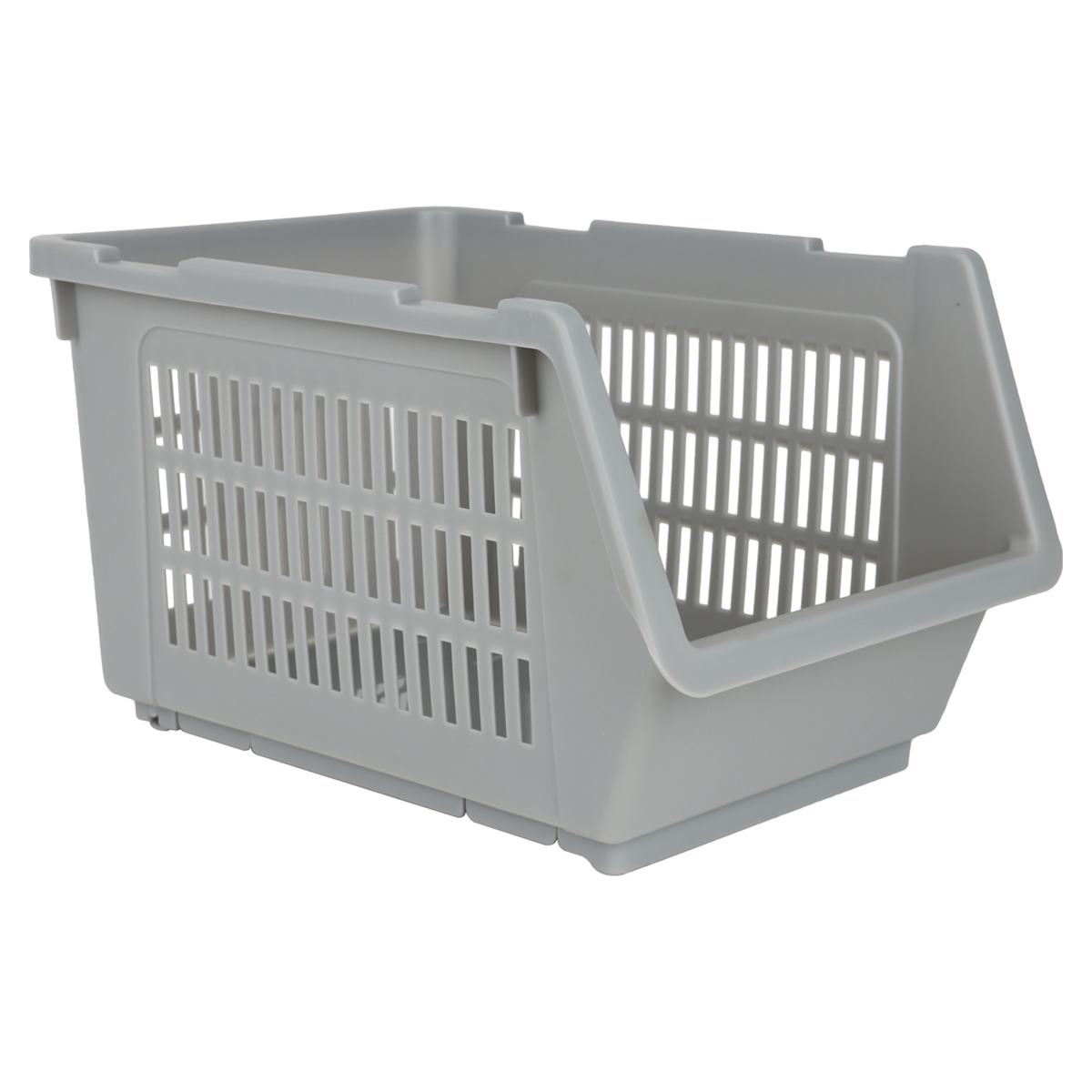 Small Grey Stackable Storage Basket | Home Organization | At Home