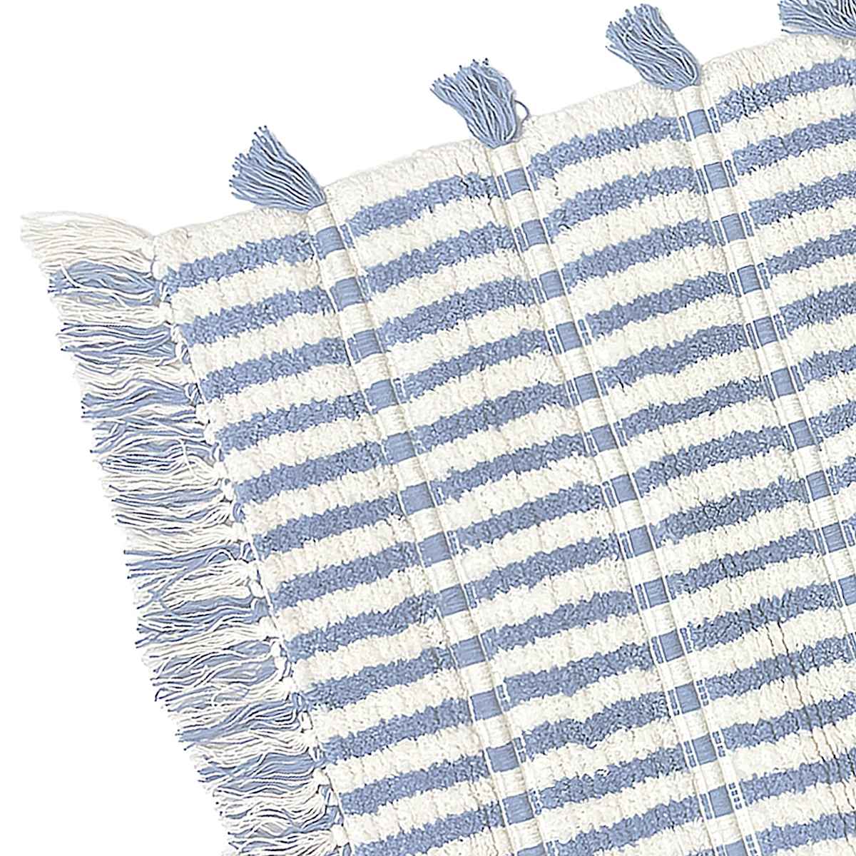 Honeybloom Blue Striped Cotton Bath Rug with Tassels, 20x30