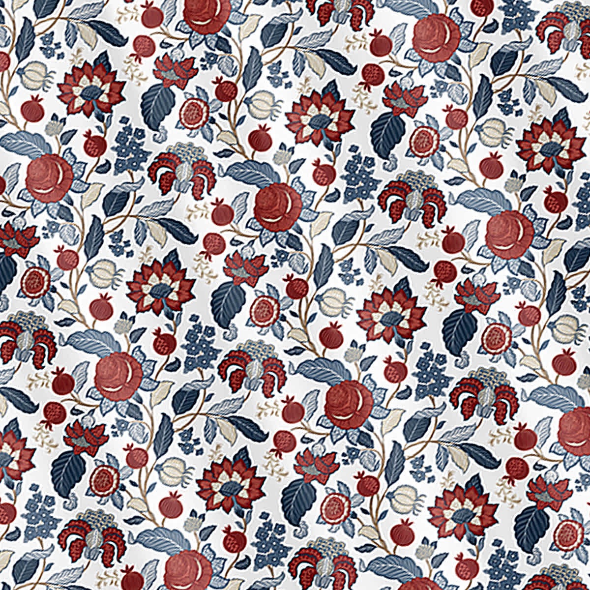 Providence Red & Blue Jacobean Shower Curtain, 72"