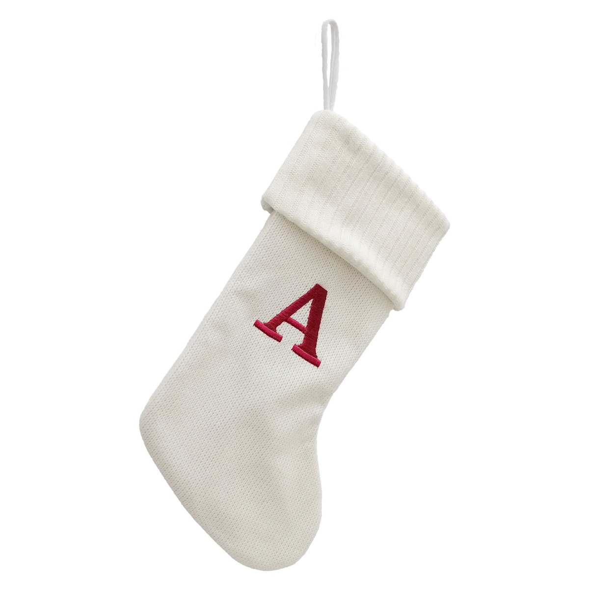 White Knit Monogram A Stocking 19in | Personalized Holiday Stocking ...