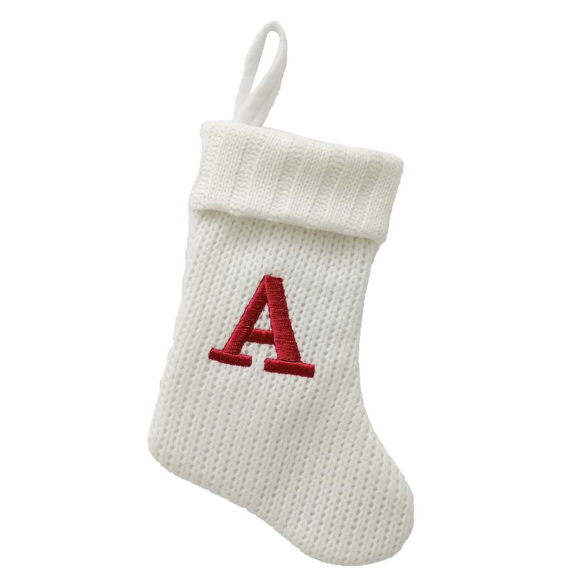 White Knit Monogram A Stocking 8in Personalized Mini Holiday Stocking At Home