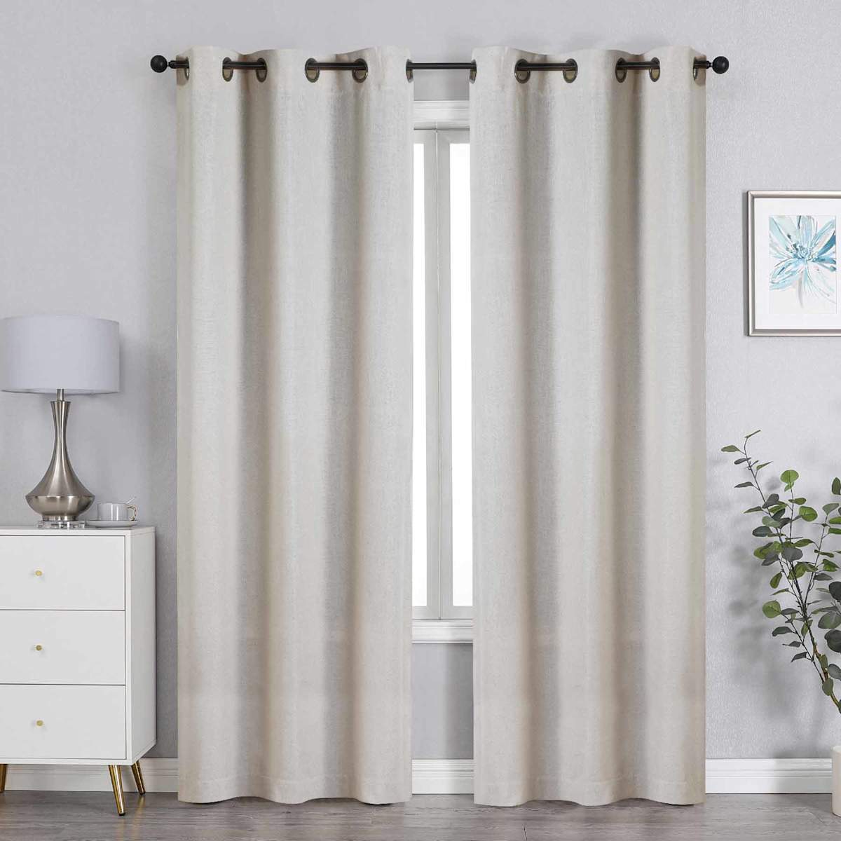Ivory Linen Blend Light Filtering Grommet Curtain Panel, 84"