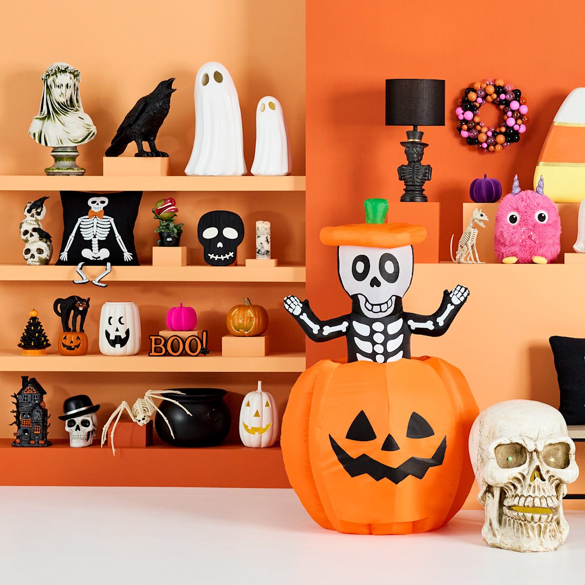 Southern Gothic Black Skeleton Head Lamp with Shade, 24.5" | At Home